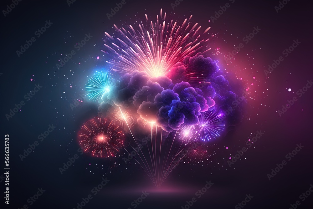 Illustration of fireworks animation over a realistic backdrop including ...