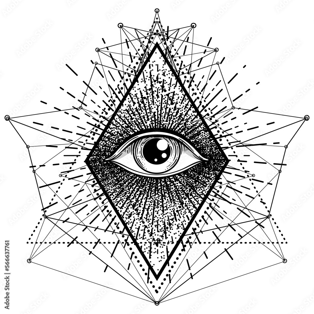 Image vectorielle Stock Blackwork tattoo flash. Eye of Providence. Masonic symbol. All seeing ...