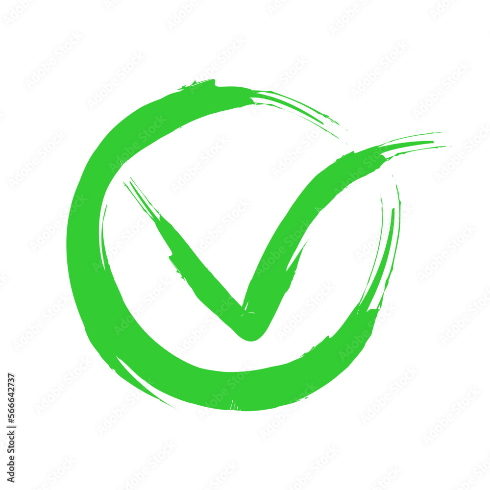 Hand drawing checkmark sign logo symbol, green check mark circle design ...