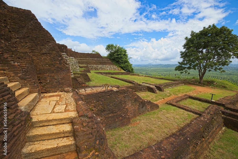 Sigiriya. Lion's rock and gardens at sunset, road to Sigiria, Ruins of ...
