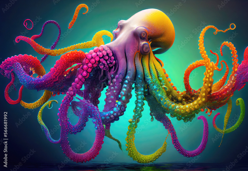 Colorful octopus swimming underwater. Generative Ai Art. Rainbow colors ...