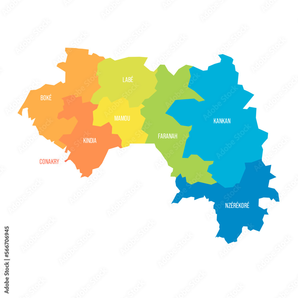 Guinea political map of administrative divisions Stock Vector | Adobe Stock