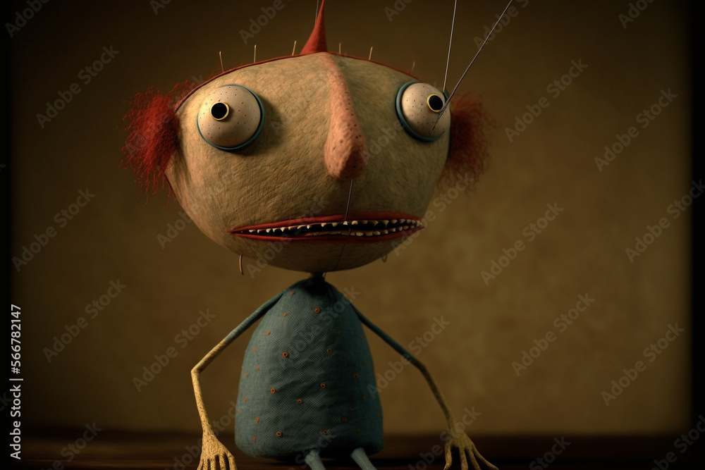 Funny scary and cute 3d puppet character marionette. Sinister and grin ...