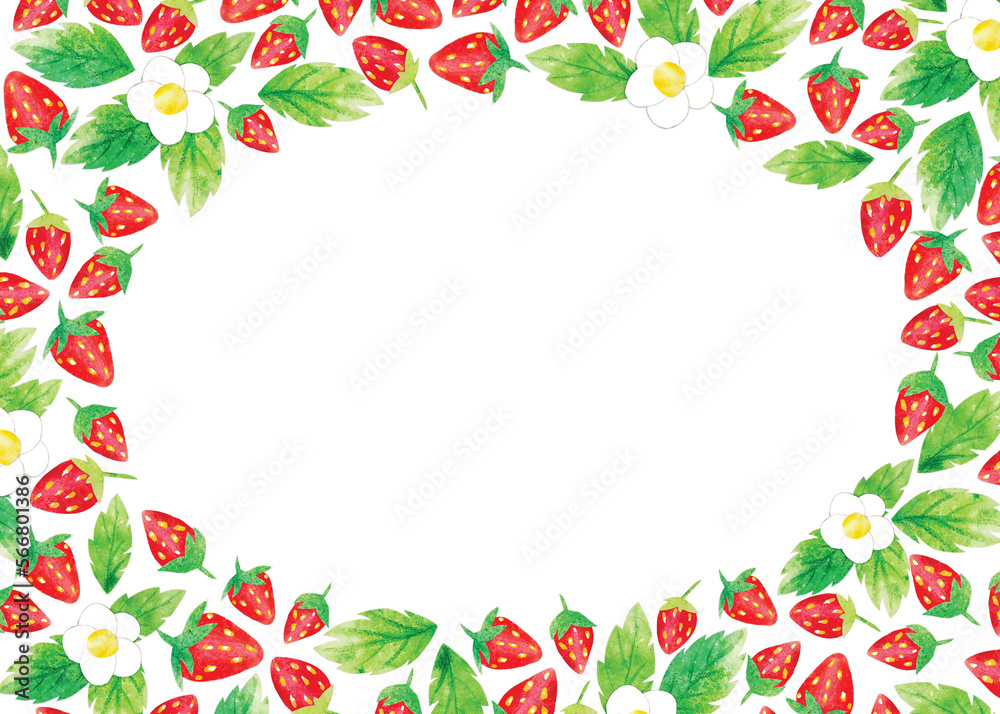 Hand-painted watercolor strawberry frame border. A4 A5 international ...