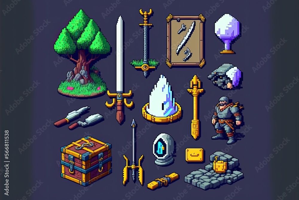 Ilustración de Stock Illustration of indie game assets - 8 bit /16 bit ...