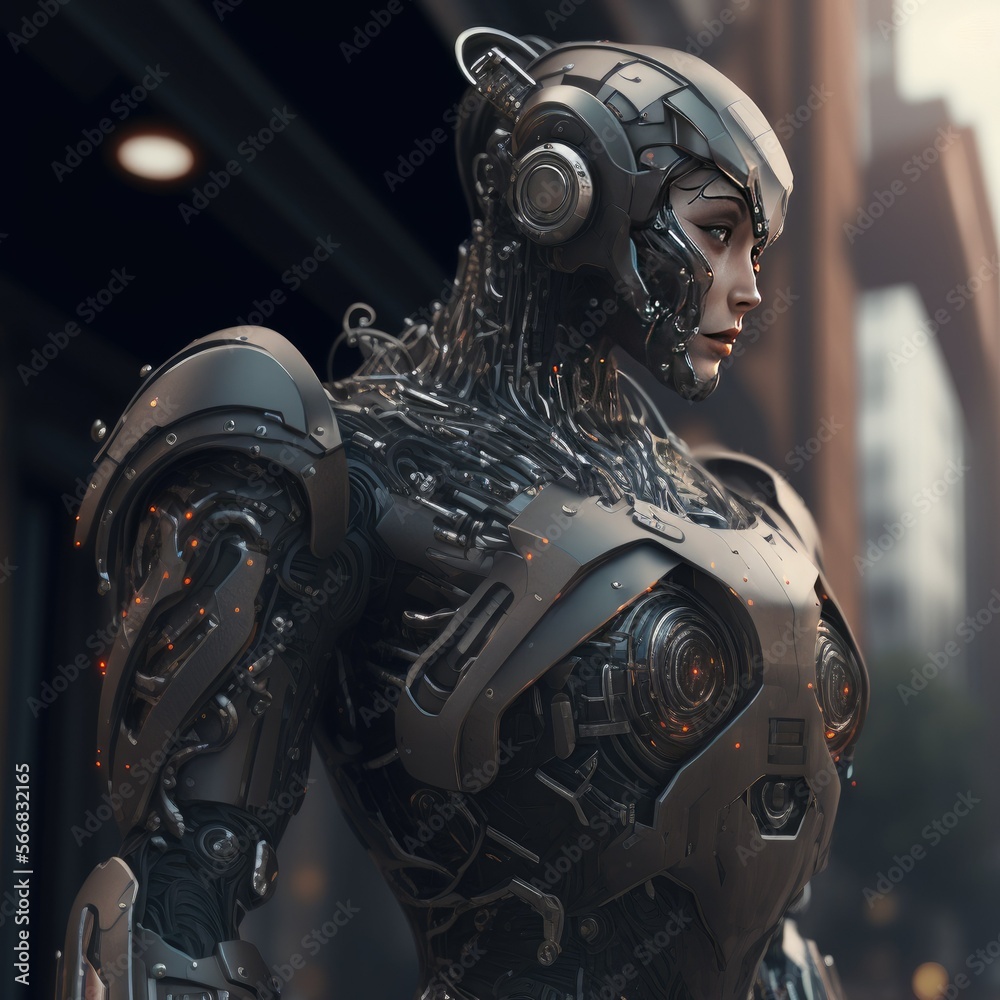 Futuristic human robot hybrid, cyborg armor, android body suit ...