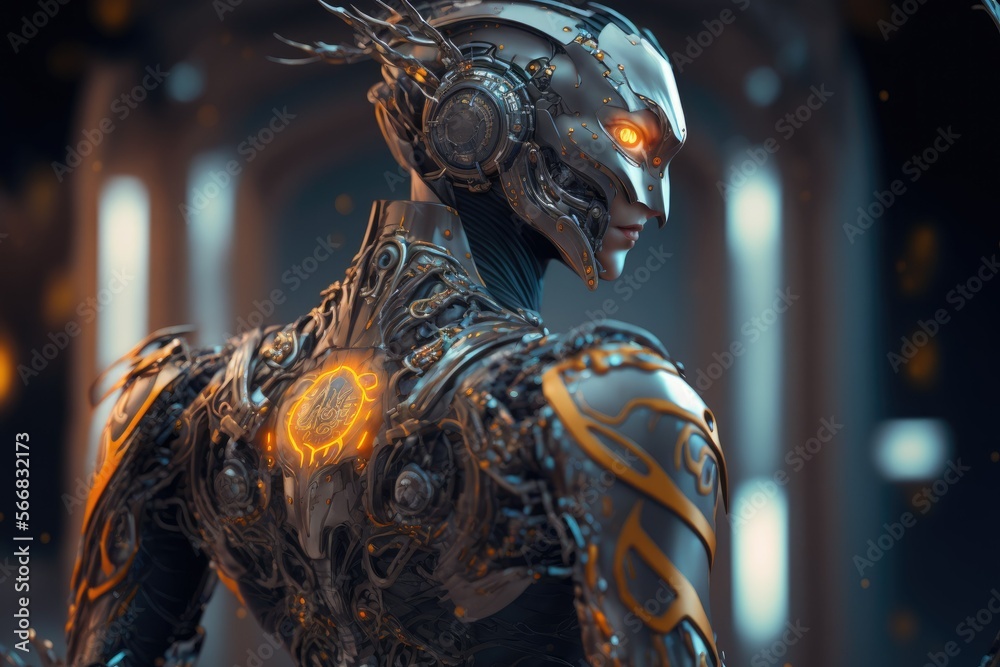 Stock-Illustration „Futuristic human robot hybrid, cyborg armor ...