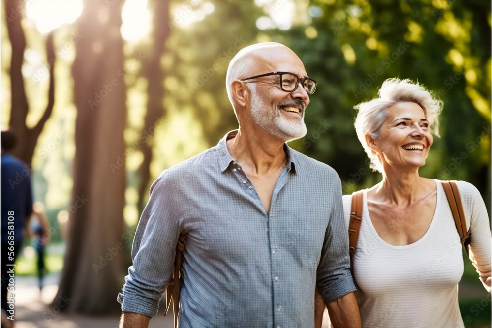 Beautiful happy middle aged love couple outside in a park (AI Generated ...