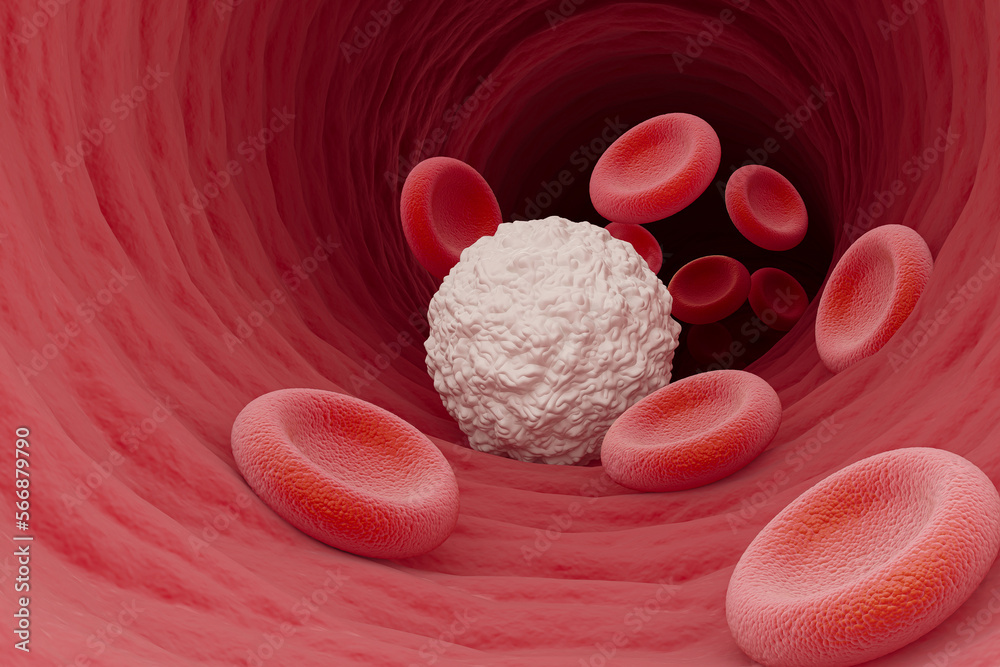 Blood vessel with flowing Red blood and White blood cells, 3D ...