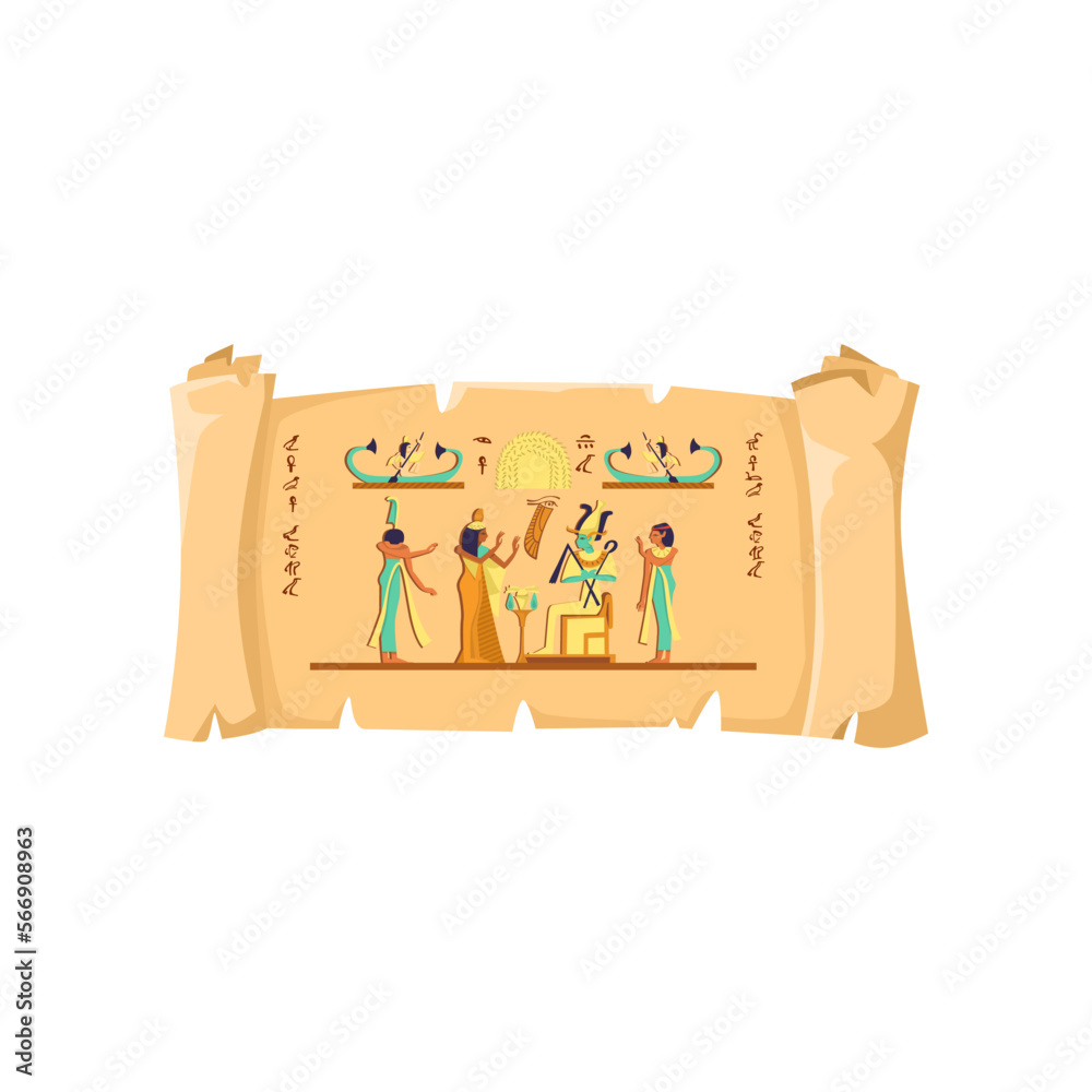 Old paper scroll with Ancient Egypt history illustration. Papyrus or ...