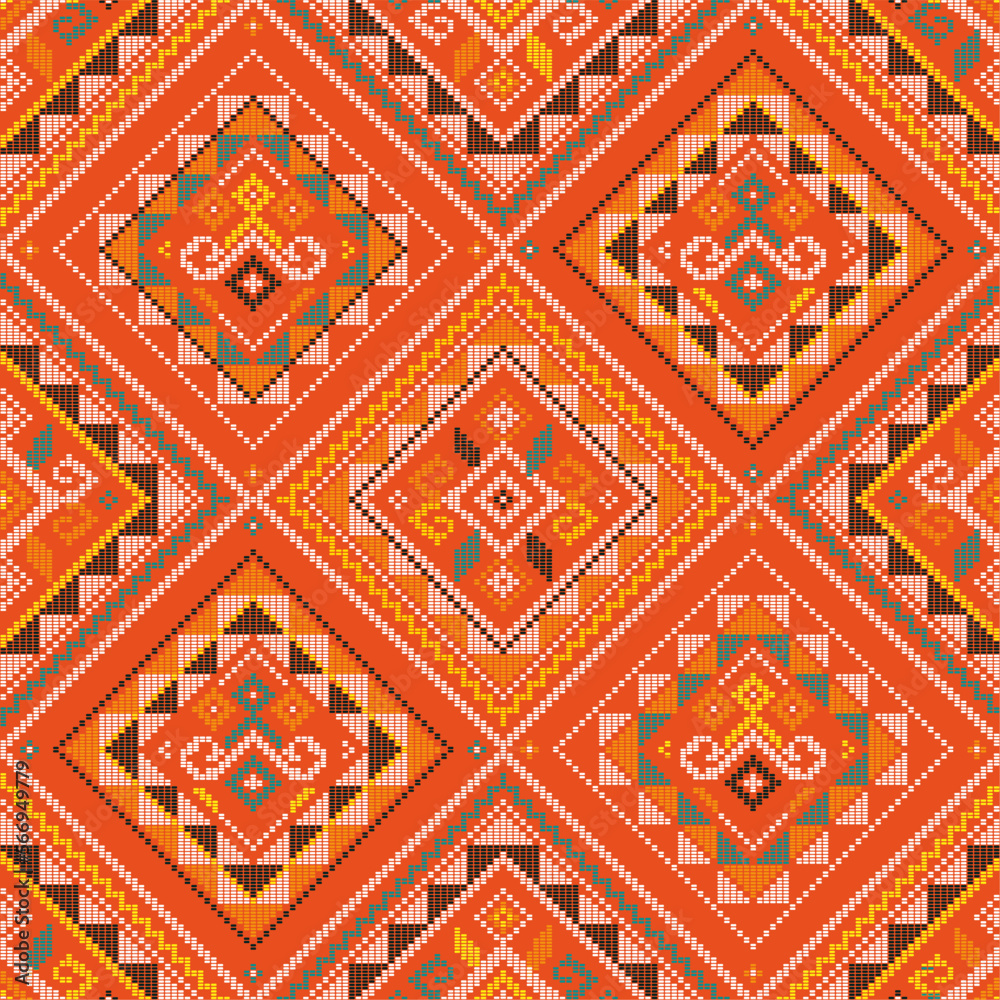 Filipino folk art Yakan cloth inspired vector seamless pattern, geometric textile or fabric ...