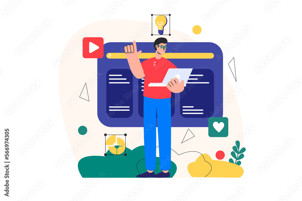 Concept Web design with people scene in the flat cartoon style ...