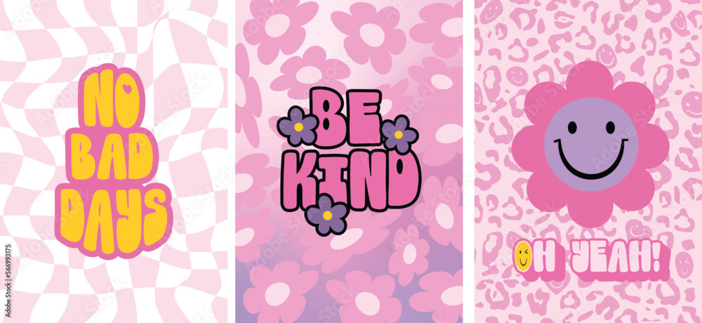 90s Groovy retro flower poster print with positive sayings. Y2K ...