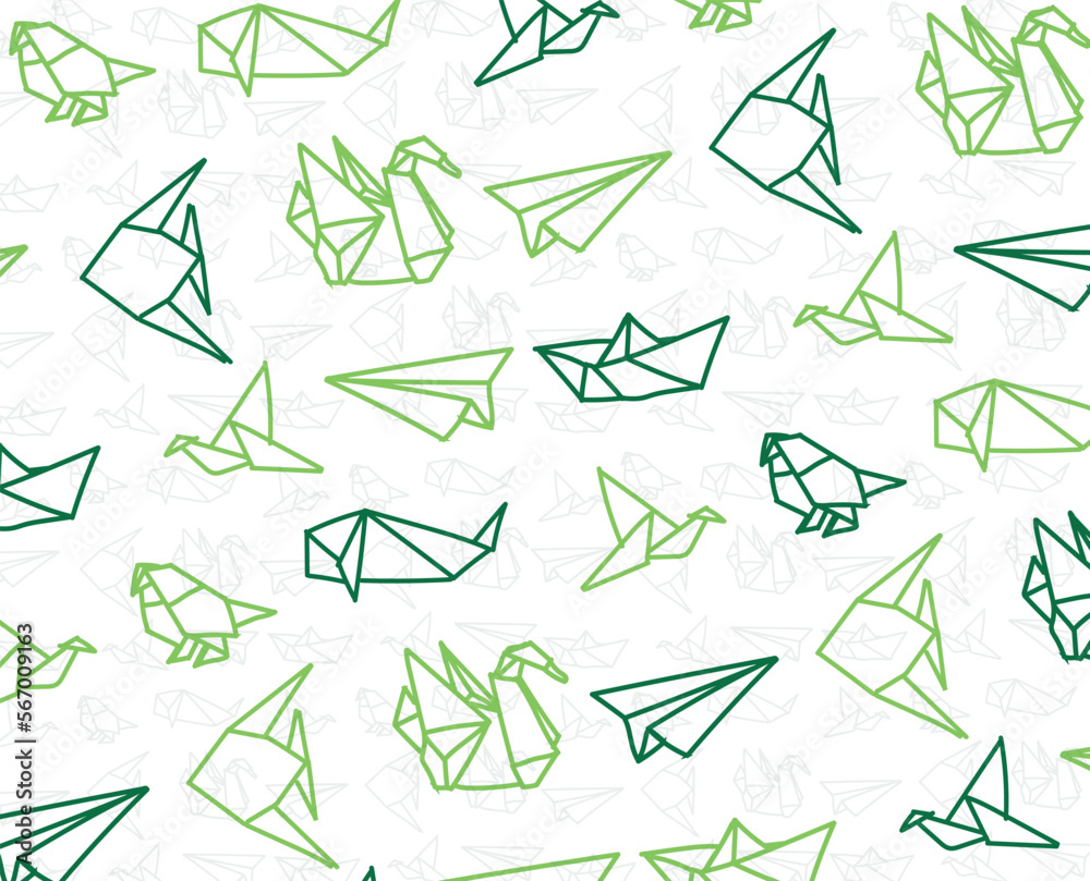 Origami Bird pattern Sketch vector. Japanese art origami, hand drawing ...