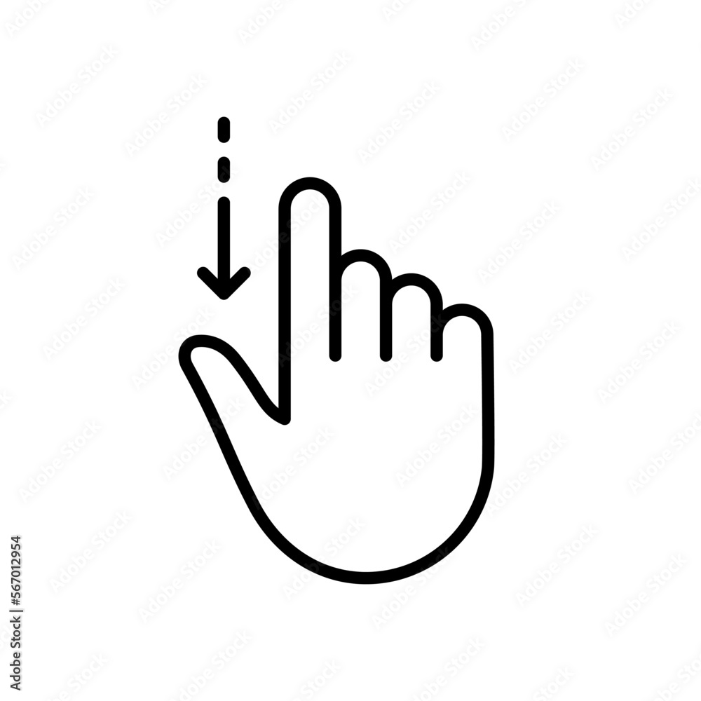 Hand Finger Swipe and Drag Down Line Icon. Pinch Screen, Rotate on ...