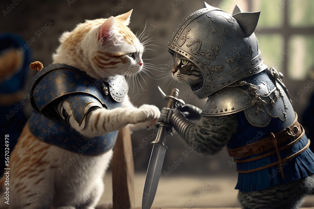 Medieval cats in armour Stock Illustration | Adobe Stock
