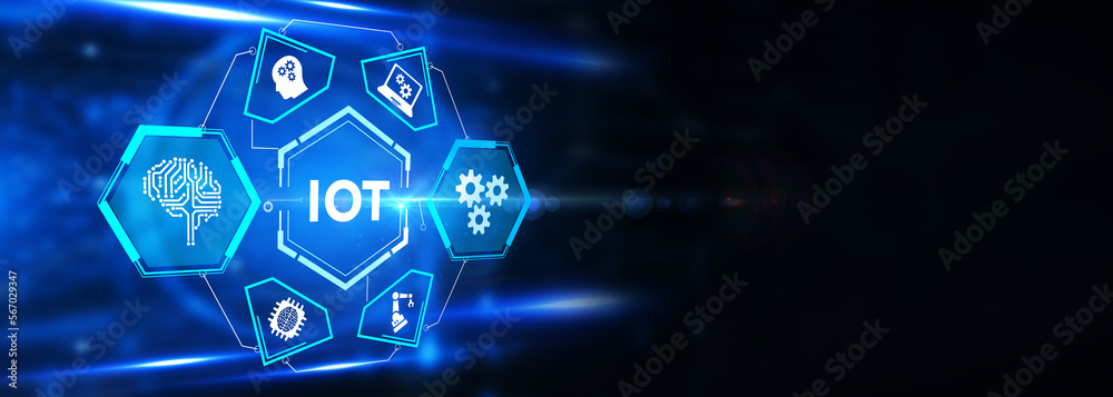 Ilustración de Stock Internet of things - IOT concept. Businessman ...