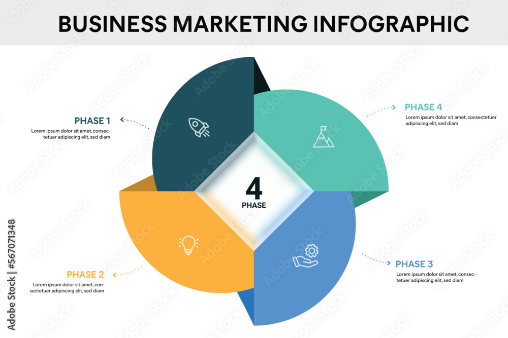 Origami style pie chart sqaure infographic template with 4 options ...