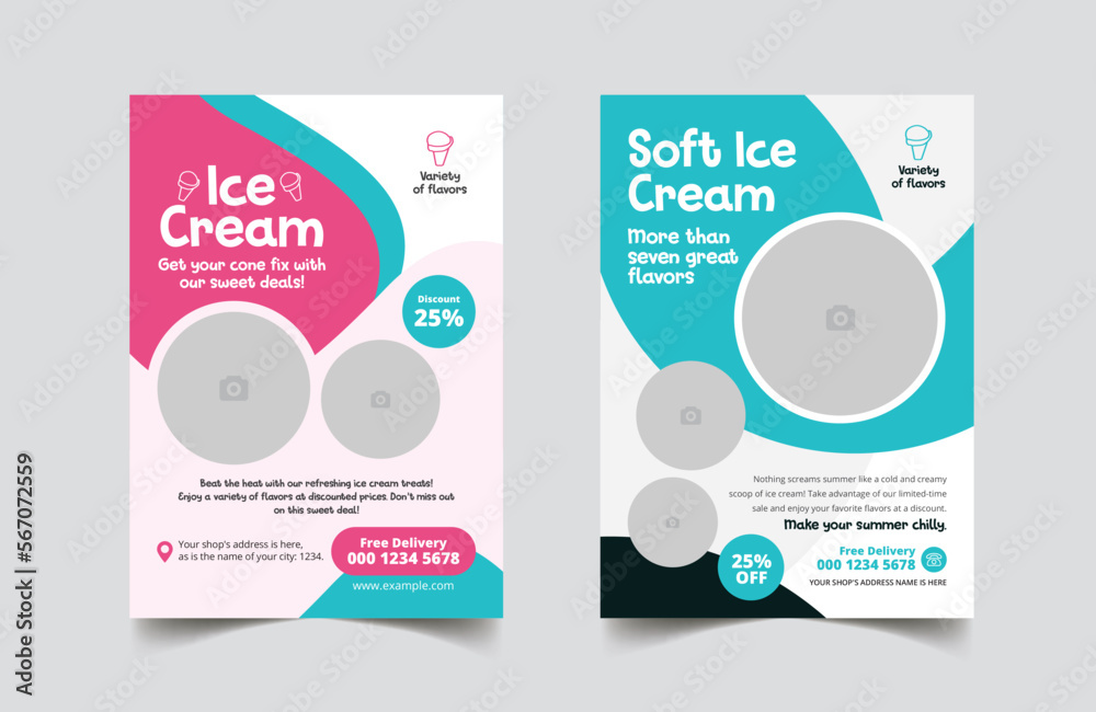 Ice cream shop flyer template, advertisement pamphlet design for a ...
