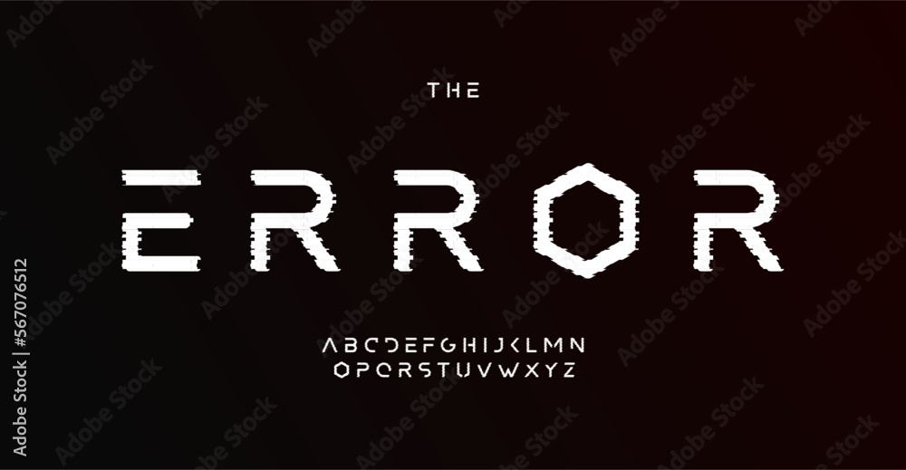 Display error alphabet, digital distorted sans serif letters, glitch ...