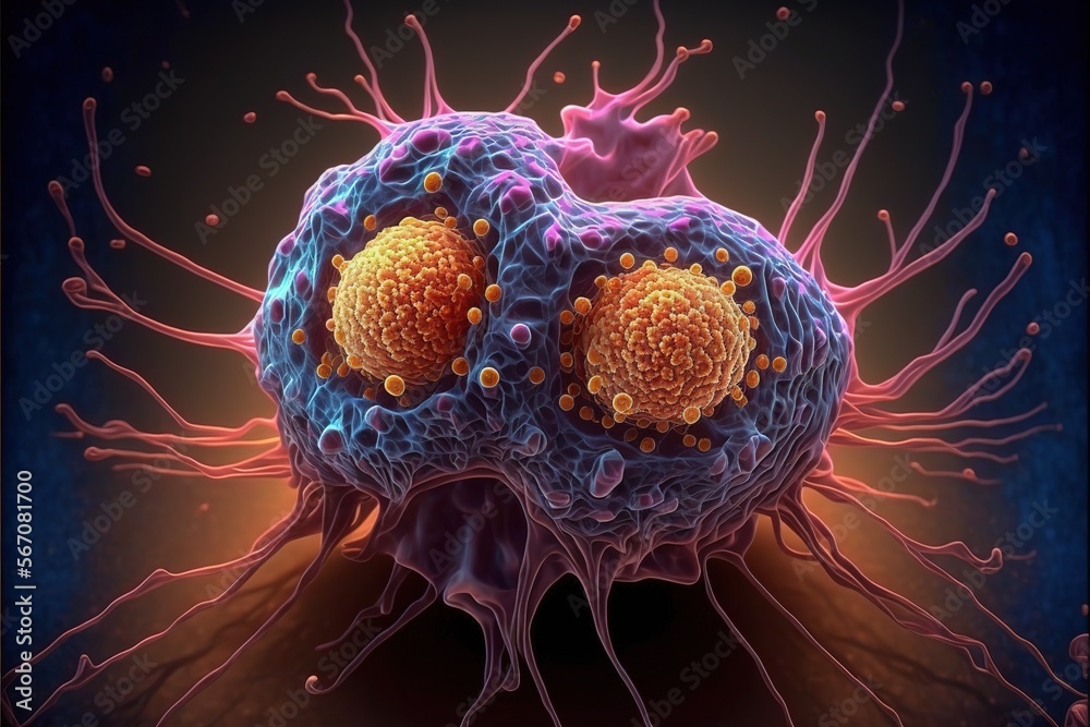 Microenvironment concept with virus cells, T-Cells, nanoparticles ...