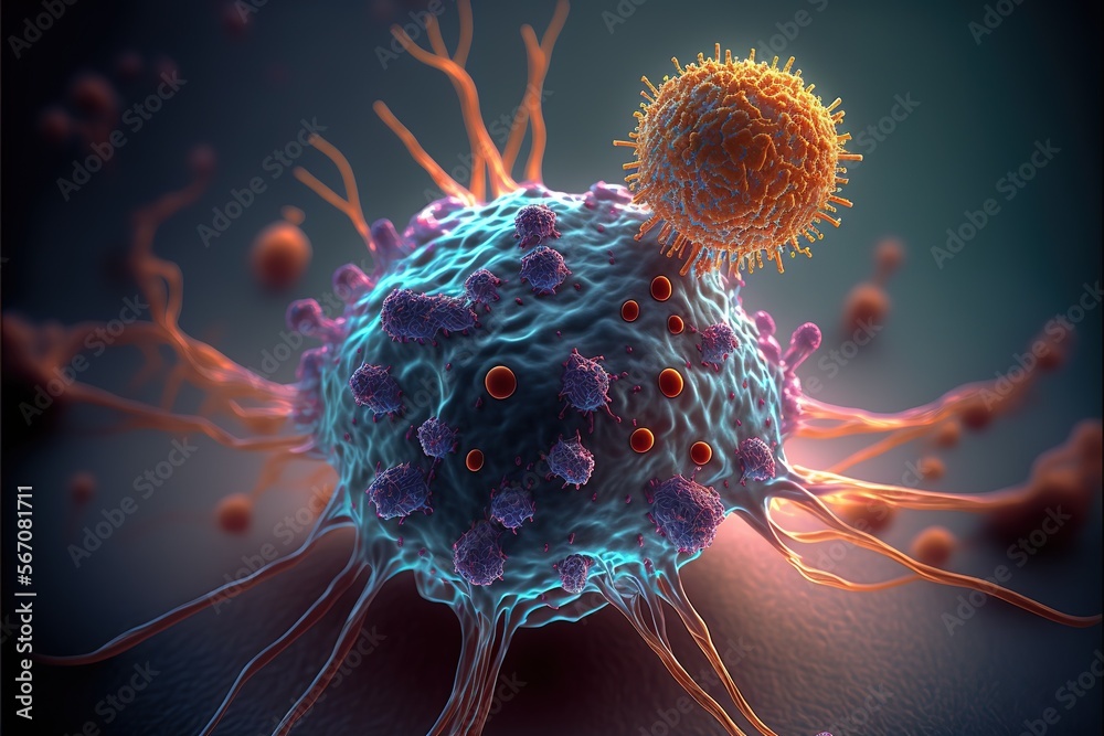 Stock-Illustration „Microenvironment concept with virus cells, T-Cells ...