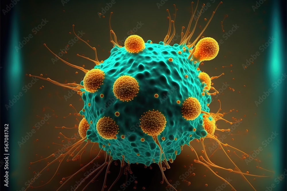 Microenvironment concept with virus cells, T-Cells, nanoparticles ...