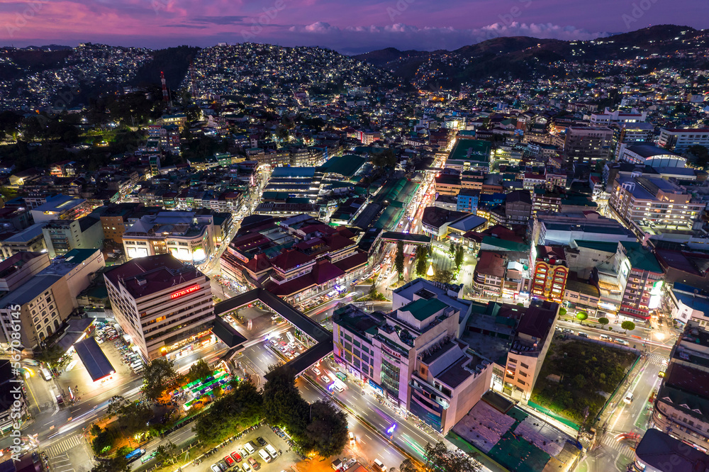 Baguio City, Philippines - Skyline of Baguio at night. Stock Photo ...