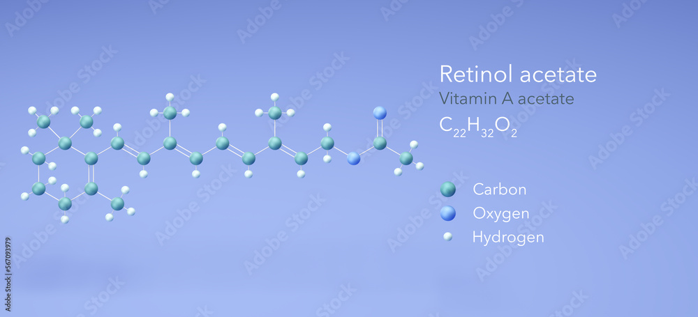 retinyl acetate molecule, molecular structures, c22h32o2, vitamin a 3d ...