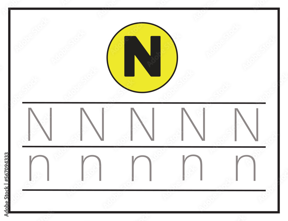 Stock-Vektorgrafik „Trace letters N uppercase and lowercase. Alphabet ...