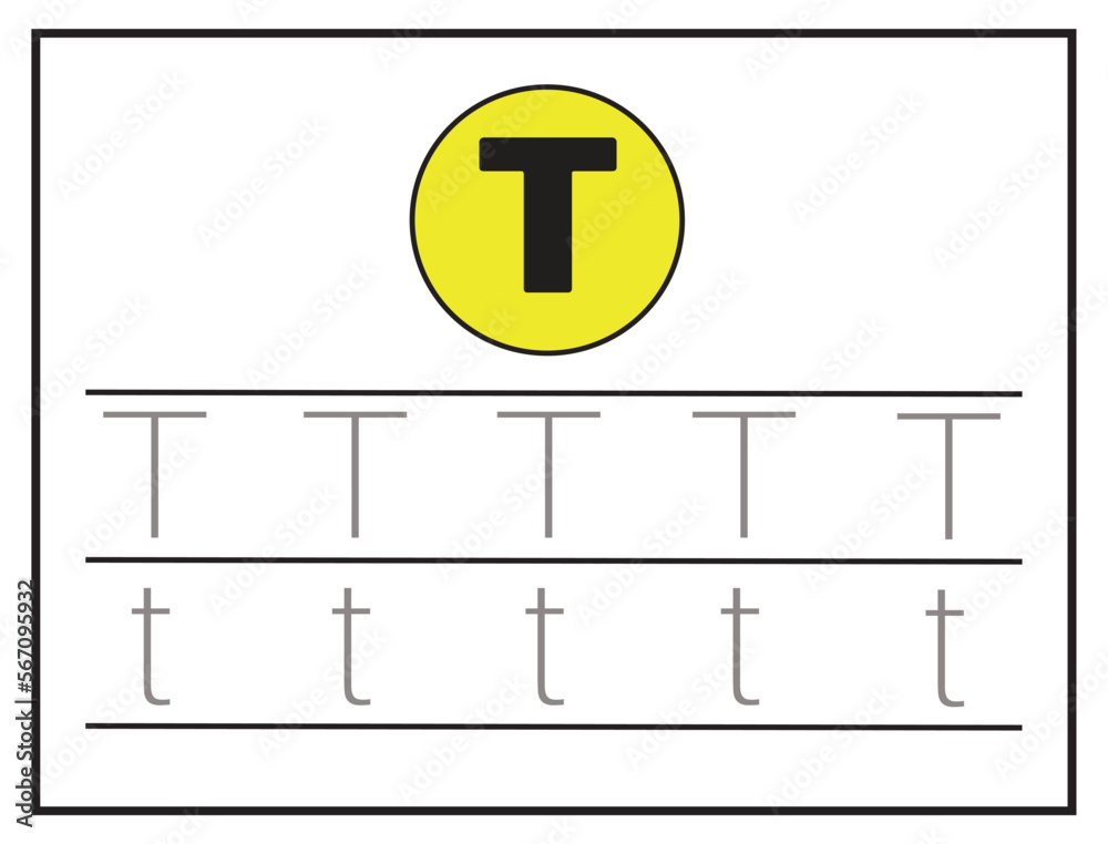 Trace letters T uppercase and lowercase. Alphabet tracing practice ...