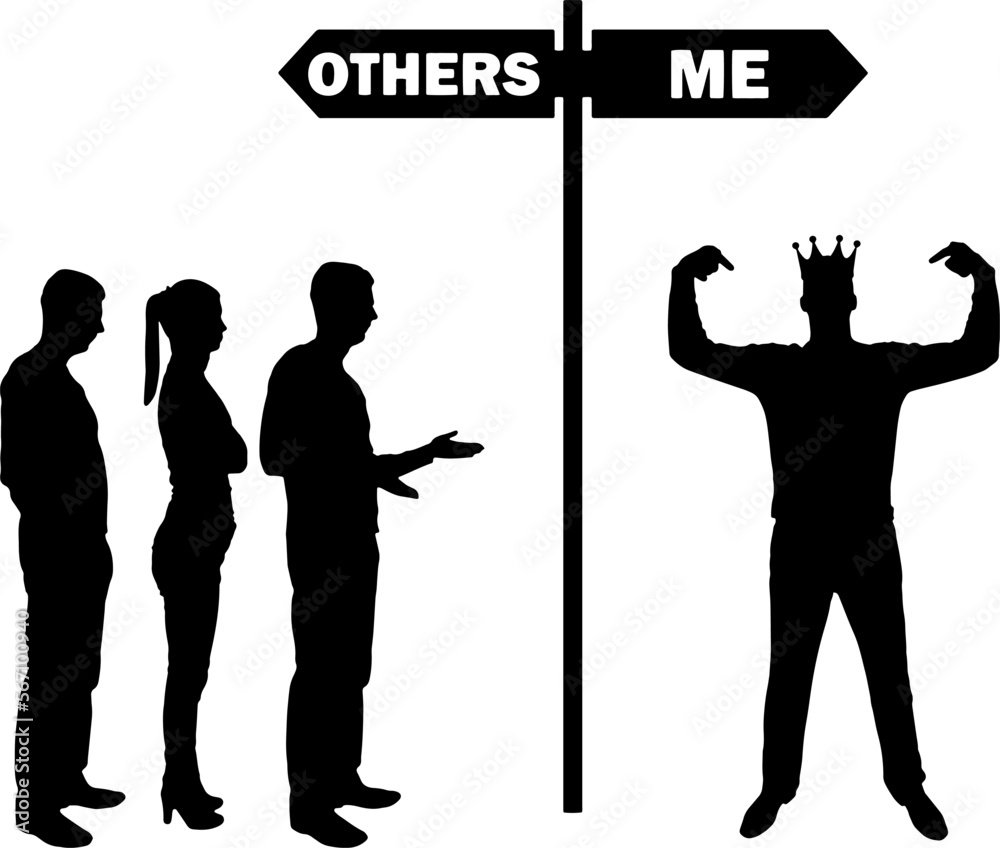 A selfish man with a crown on his head positions himself as a man who ...