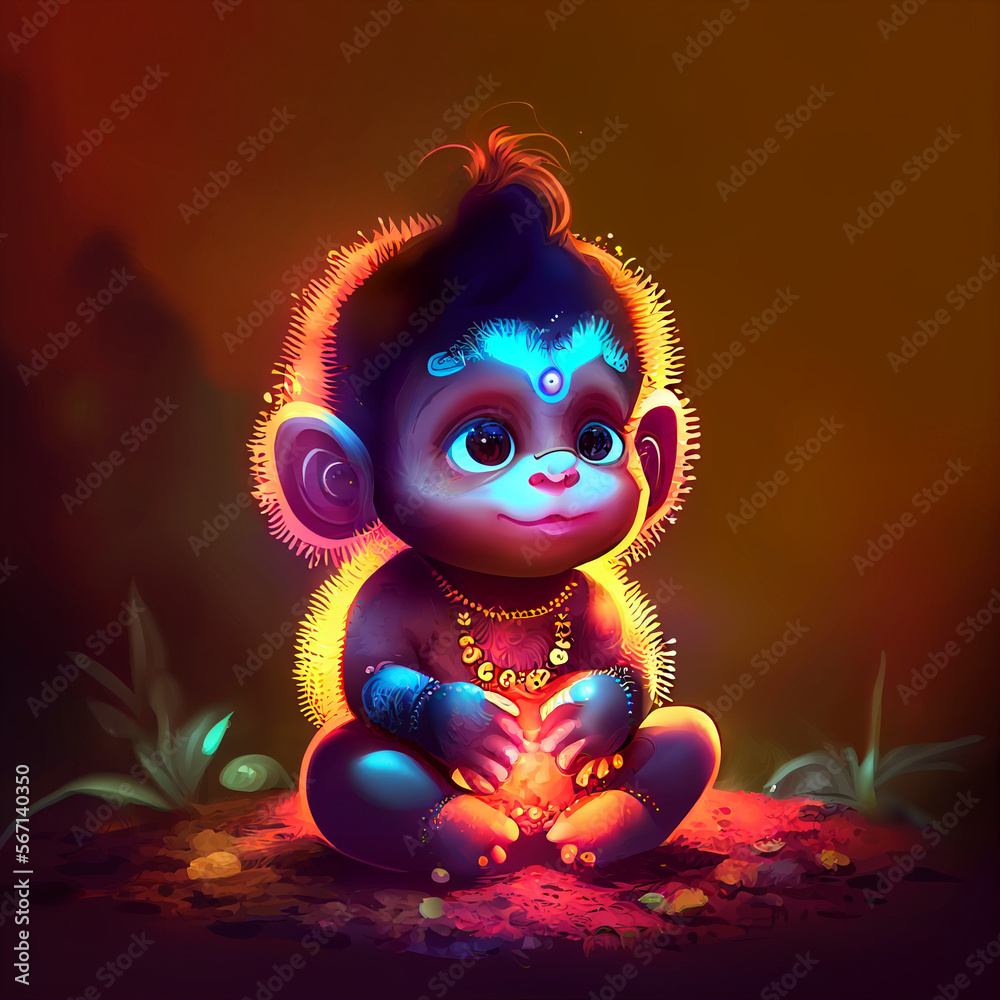 cute baby Hindu God Hanuman cartoon character style, generative AI ...