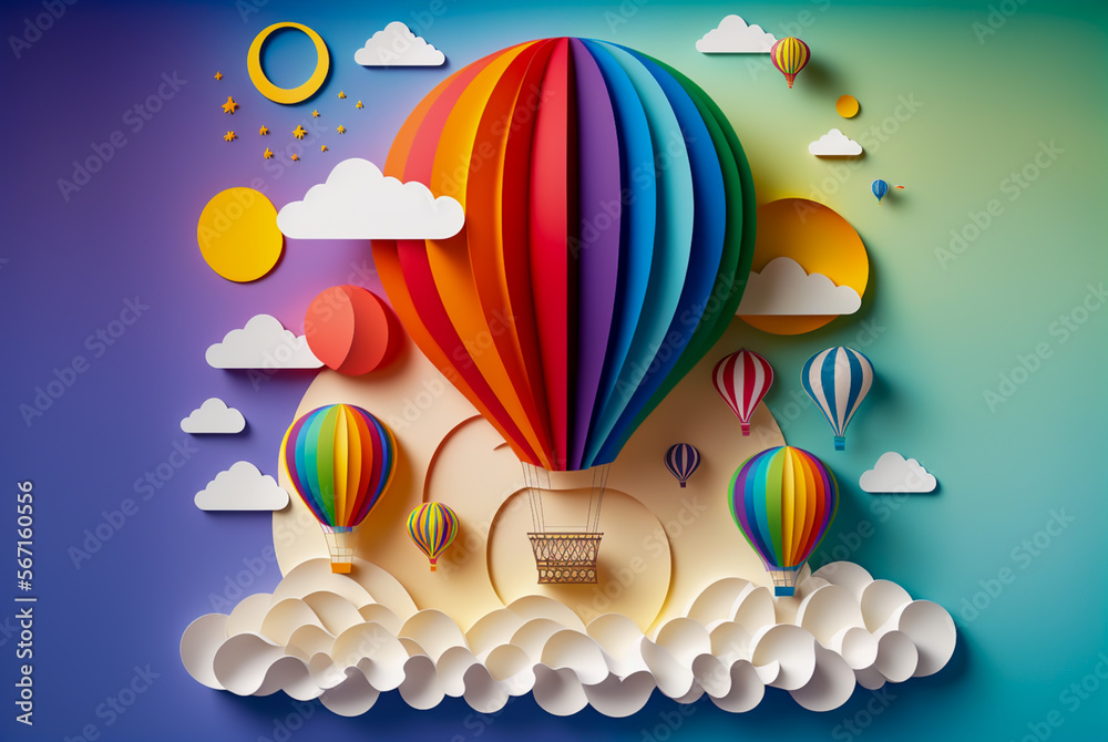 Paper Style Artwork Hot Air Balloons and Decorations Kids Room ...