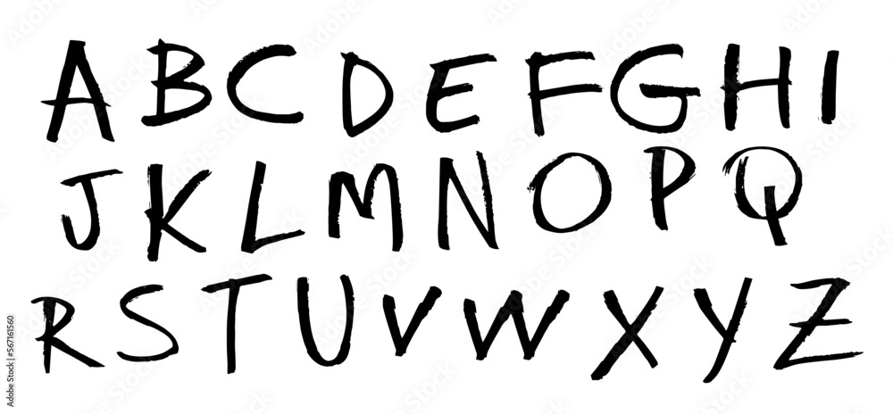 Handwritten alphabet with marker pen brush vector. 26 letters a to z ...