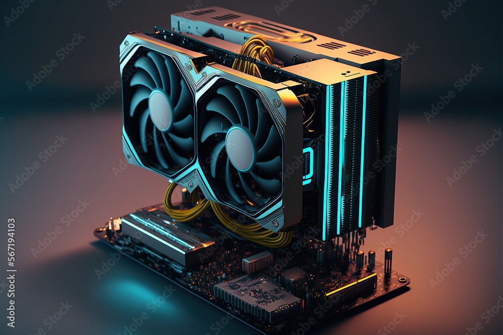 Abstract Electronic Mounting a modern gaming graphic card computer ...