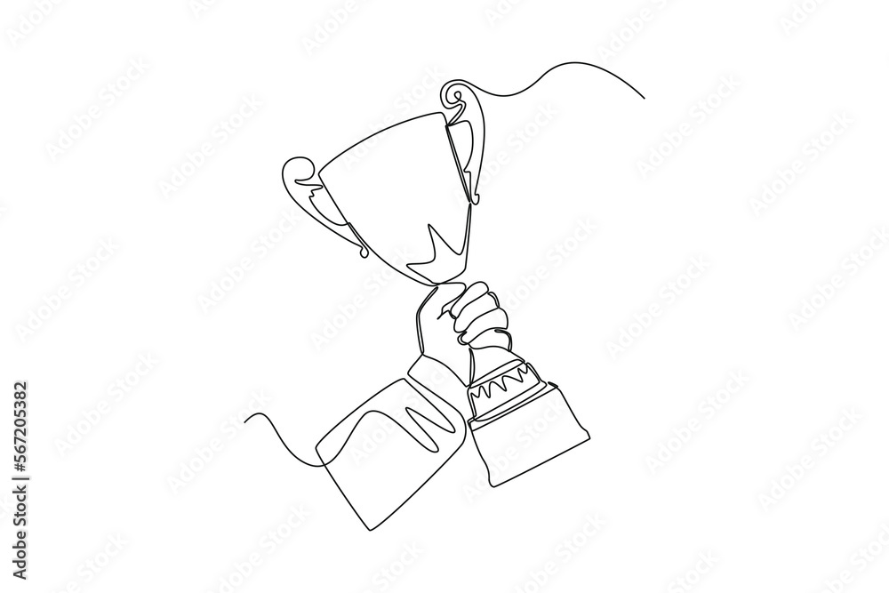 Continuous one line drawing Best worker employee with trophy cup ...