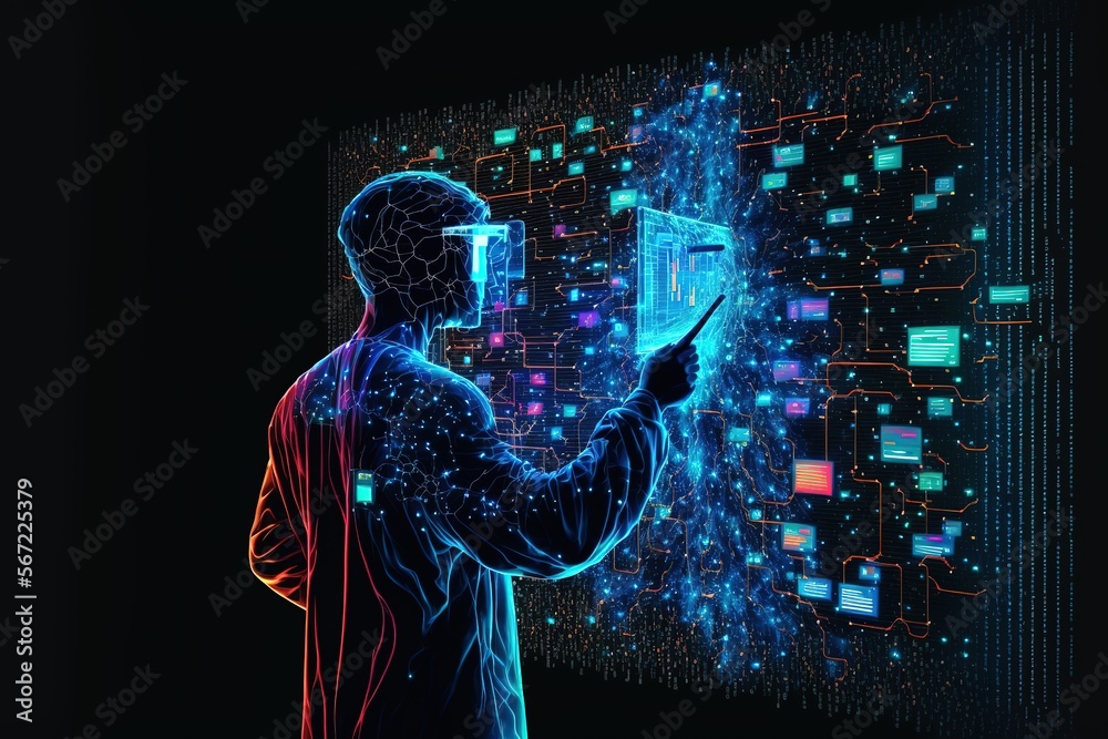 Big data technology and data science. Data scientist querying ...