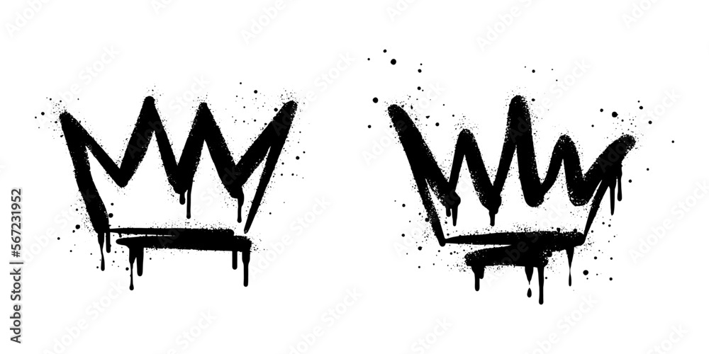 collection of Spray painted graffiti crown sign in black over white ...