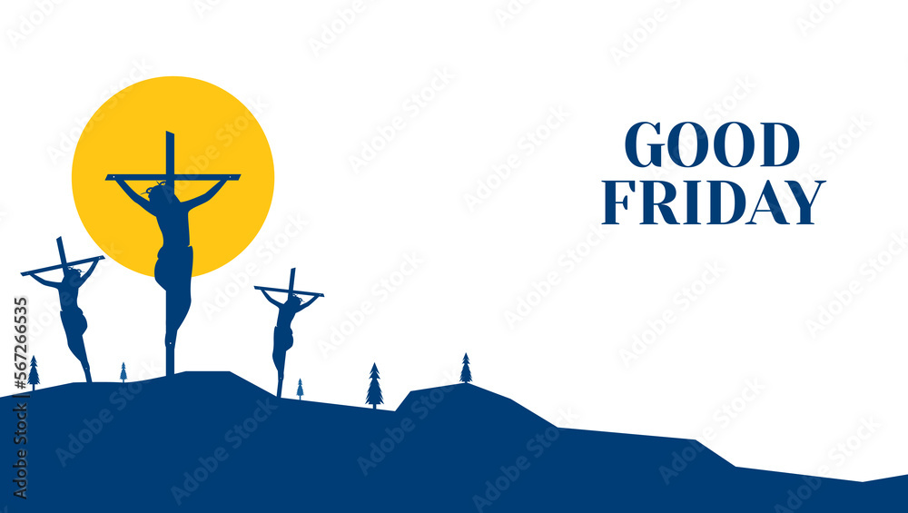 Silhouette Crucifixion of Jesus Christ on Calvary with three crosses ...