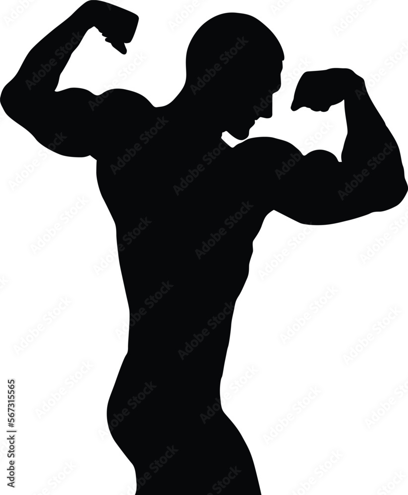bodybuilder back double biceps bodybuilding black silhouette Stock ...