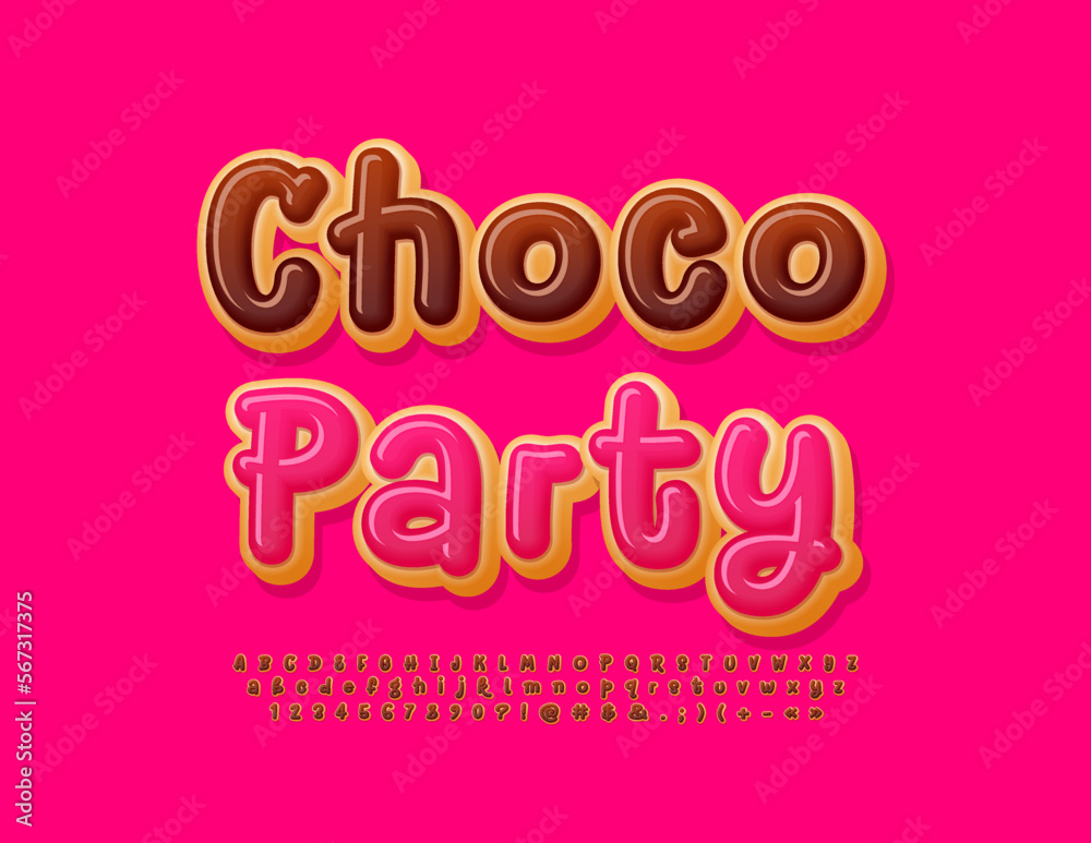 Vector sweet Poster Choco Party. Creative Tasty Donut Font. Delicious ...