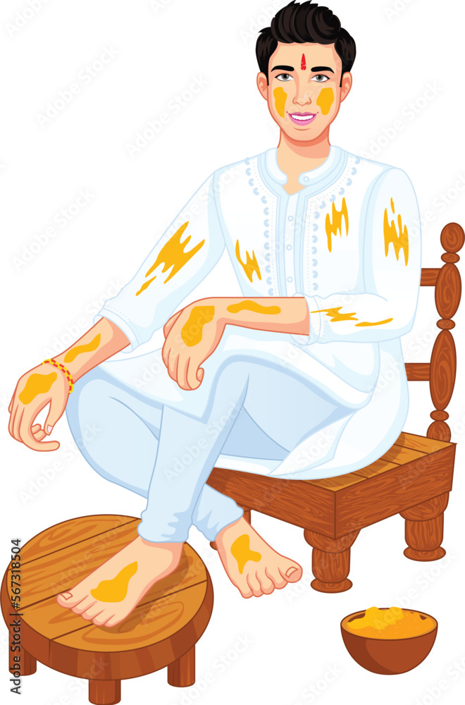 Indian Wedding Groom for Haldi Ceremony Stock Vector | Adobe Stock