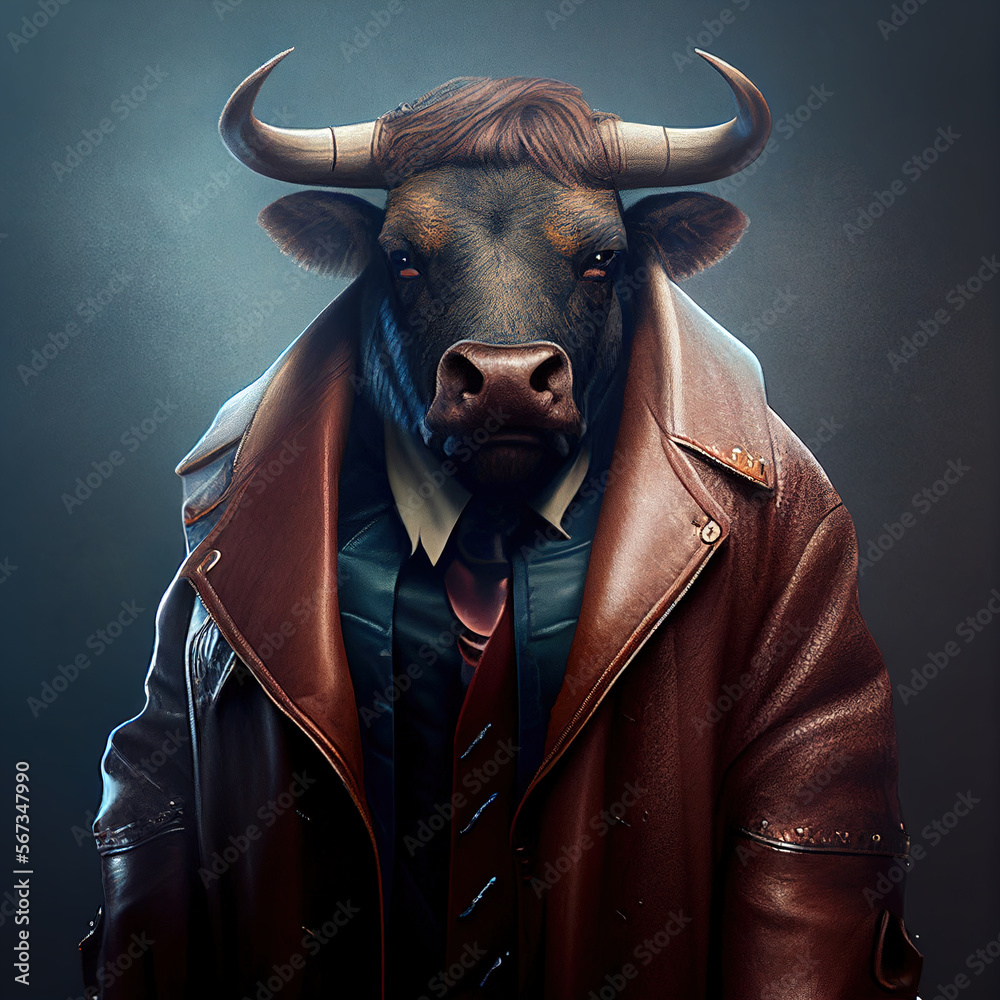 surrealist angry bison wearing jacket Stock Illustration | Adobe Stock