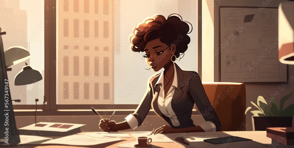 African-American woman working in his office black history month ...