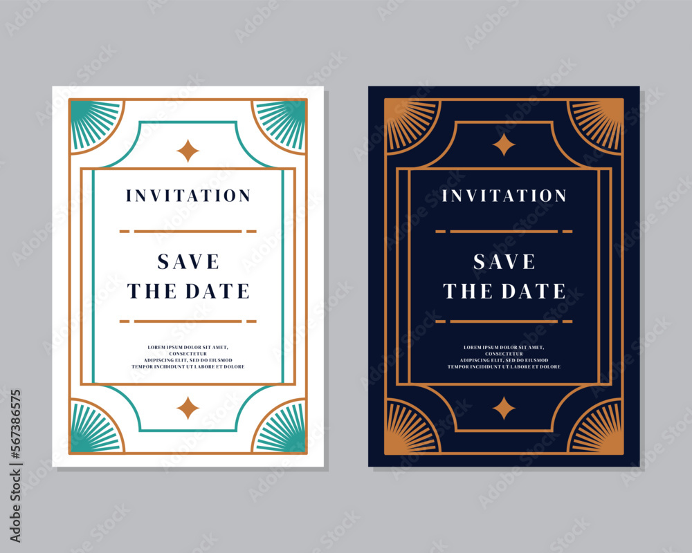 Art deco wedding invitation card vector. Luxury classic antique cards ...