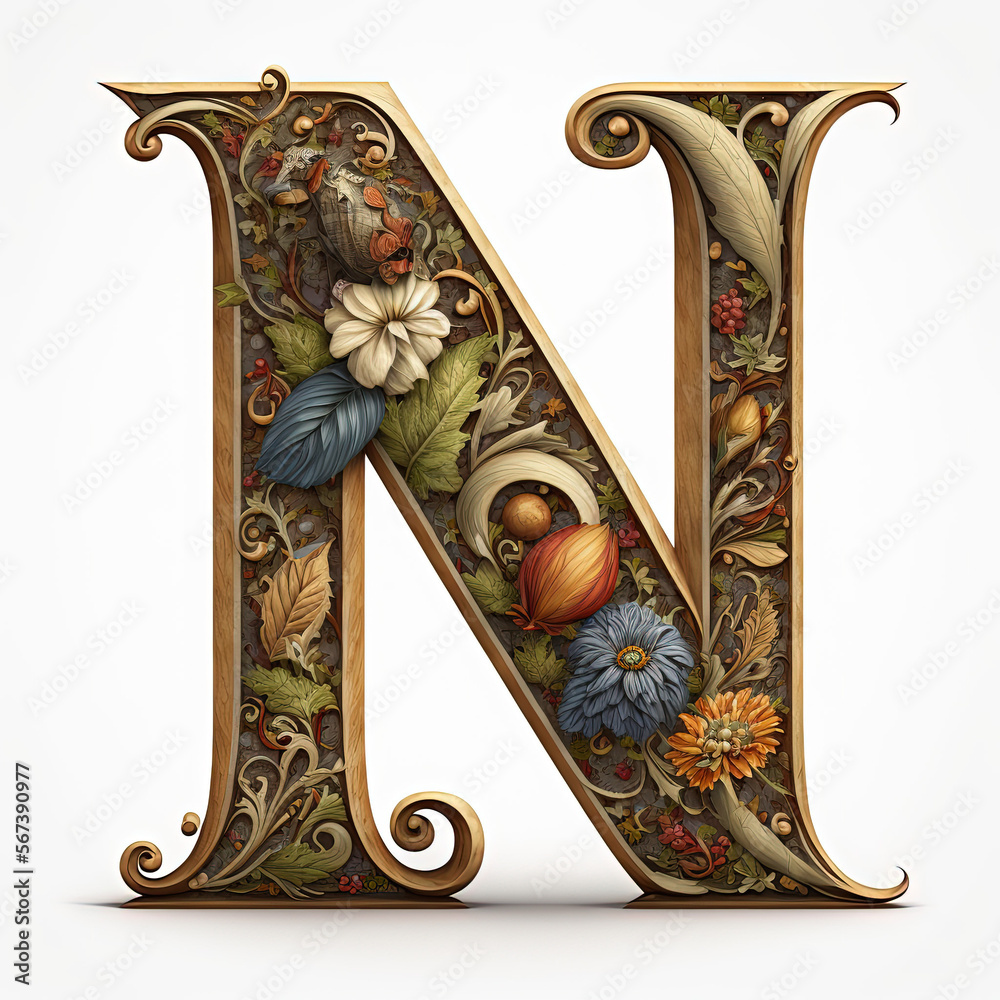 Medieval Alphabet - Letter N (Generative AI Art) Stock Illustration ...
