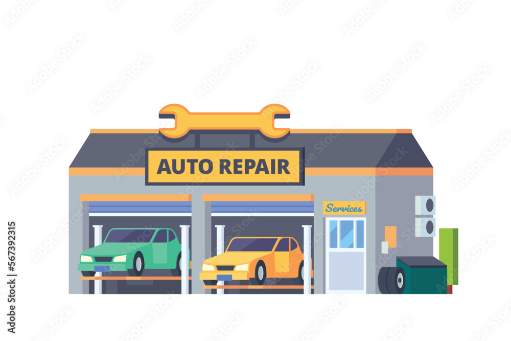 Vector auto garage building flat design illustration Stock Vector ...