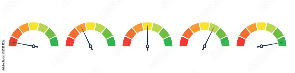 Level indicator icon. speedometer scale, dial gauge. high and low risk ...