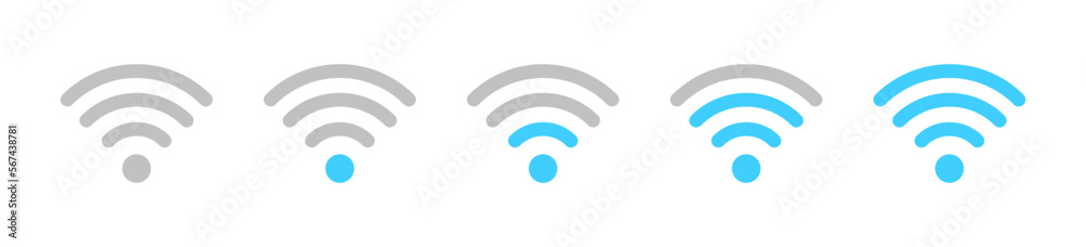 Wifi, Wlan Symbole mit Signalstärke in blau Stock Vector | Adobe Stock